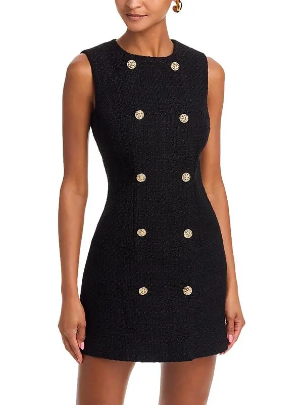 French Connection Structured Tweed Mini Dress - Black