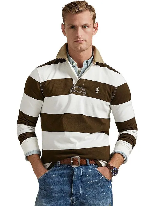 Polo Ralph Lauren Classic Fit Khaki Collar Rugby Shirt - Brown