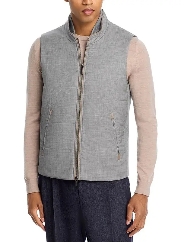 MAURIZIO BALDASSARI Wool Channel Quilt Travel Vest - Light Grey