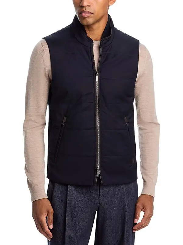 MAURIZIO BALDASSARI Wool Channel Quilt Travel Vest - Navy