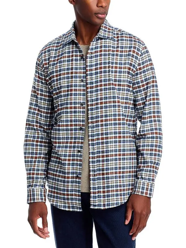 Bloomingdale'S Plaid Flannel Button Down Shirt Exclusive - Rust Navy Oatmeal