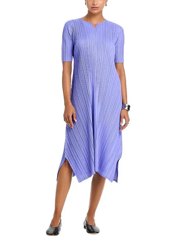 Issey Miyake Pleated Vented Hem Dress - Saxe Blue