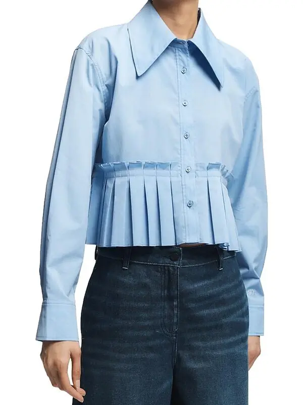 SAINT ART Mila Pleated Hem Blouse - Blue Chamb