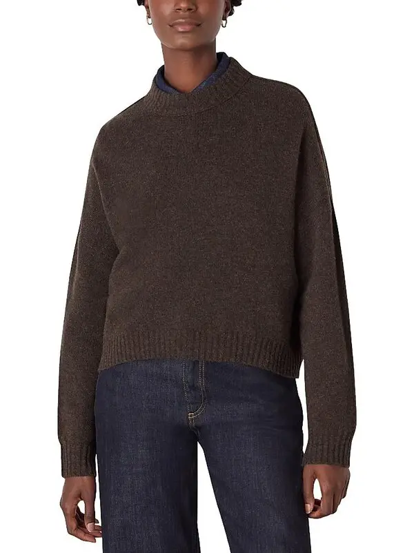 Whistles Wool Curved Hem Sweater - Brown