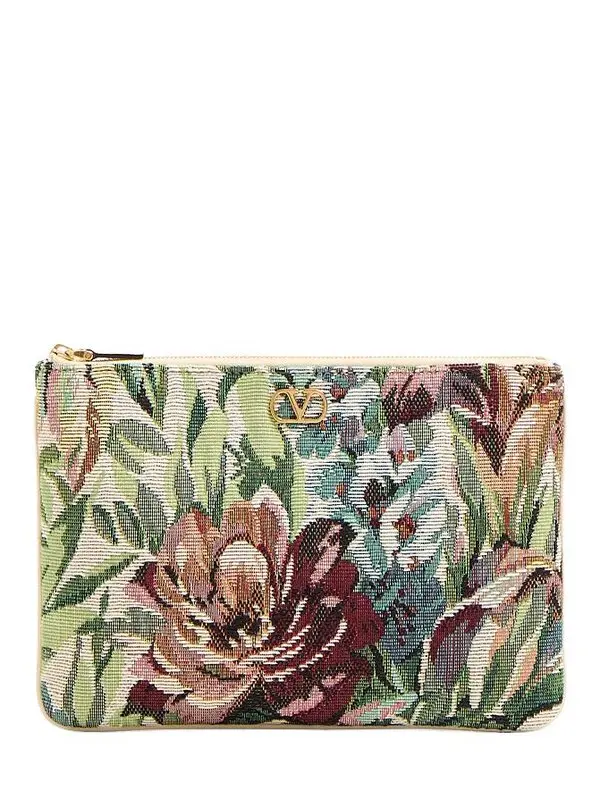 Valentino Garavani Vlogo Floral Jacquard Zip Pouch - White Multi