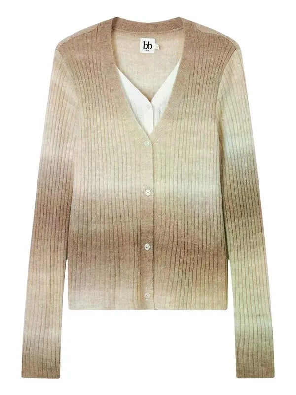 B+AB Ribbed Knit Button Cardigan - Neutrals