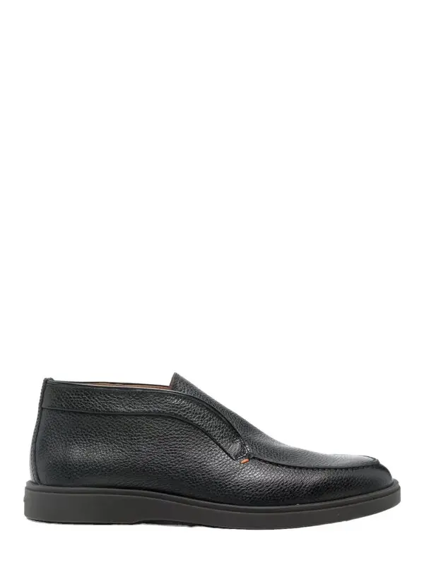Santoni Grained Leather Desert Boots - Black