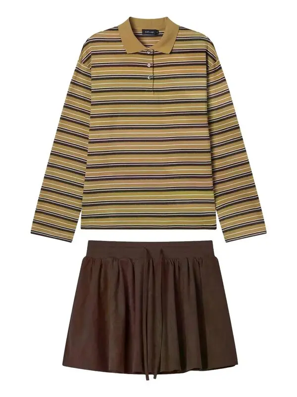 TOUT A COUP Striped Polo Shirt And Mini Skirt Set - Neutrals