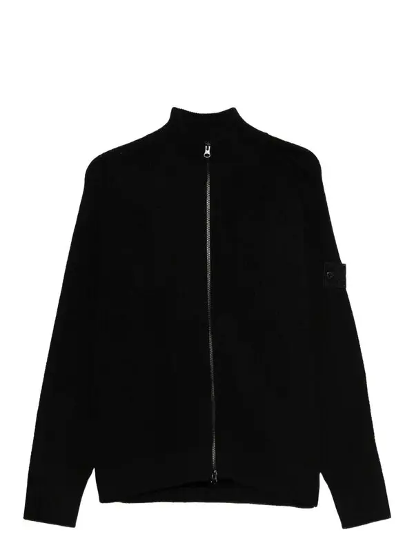 Stone Island Compass Badge Zip-up Cardigan - Black