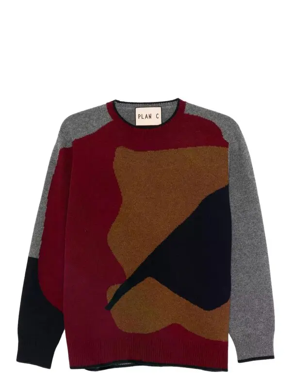 Plan C Colour-block Sweater - Grey