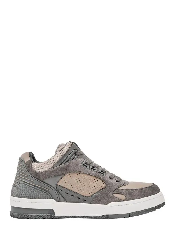 REISS Anse Bonded-leather Mid-top Skater Sneakers - Charcoal Grey/dark Beige