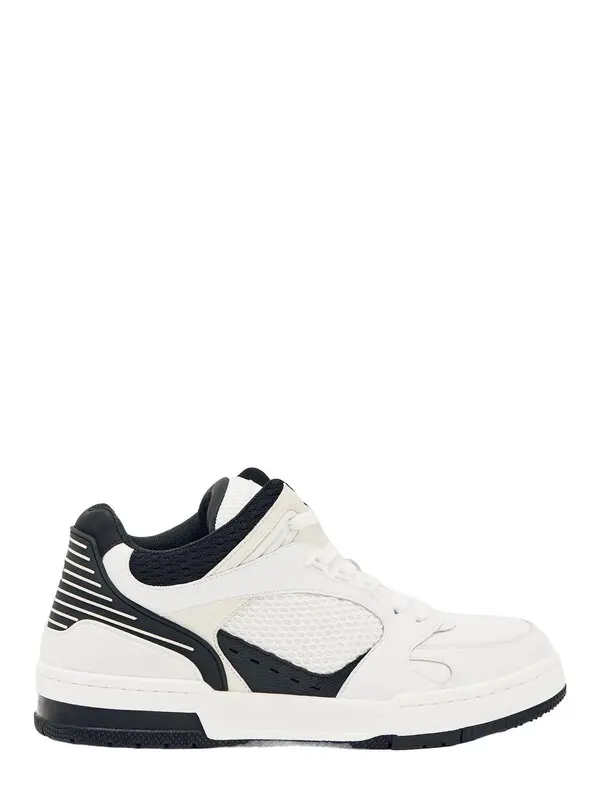 REISS Anse Bonded-leather Mid-top Skater Sneakers - White/black