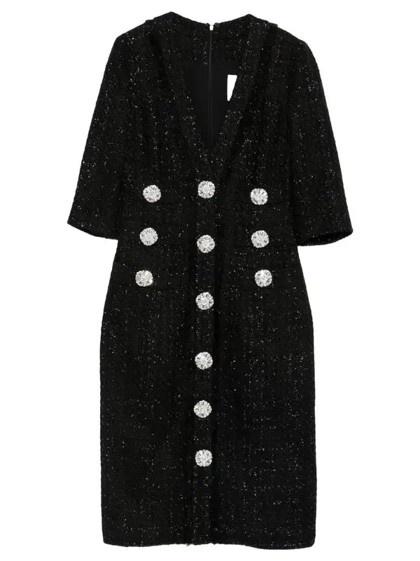 Costarellos V-neck Embellished-button Midi Dress - Black