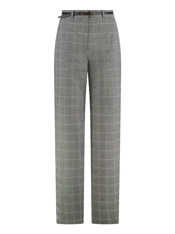 Max Mara Check-pattern Trousers With Belt - Grey