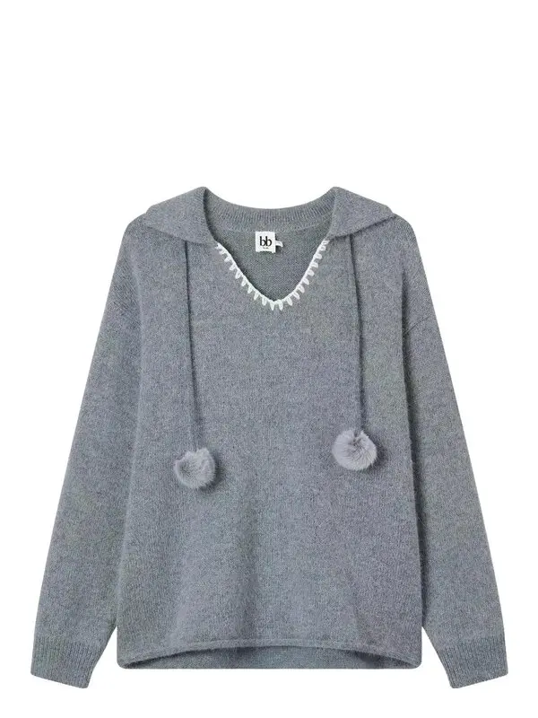 B+AB Pompom Detail V-neck Sweater - Grey