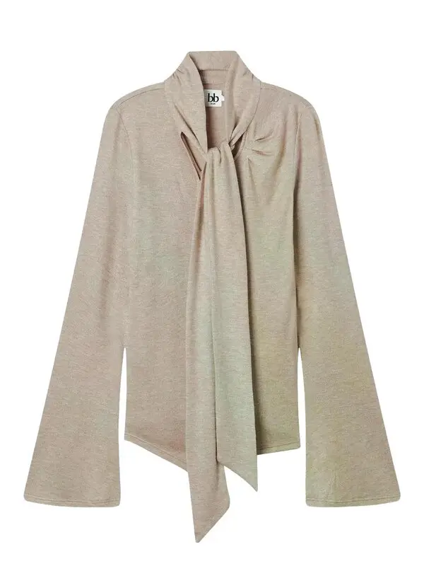 B+AB Tie-neck Long-sleeve Top - Neutrals