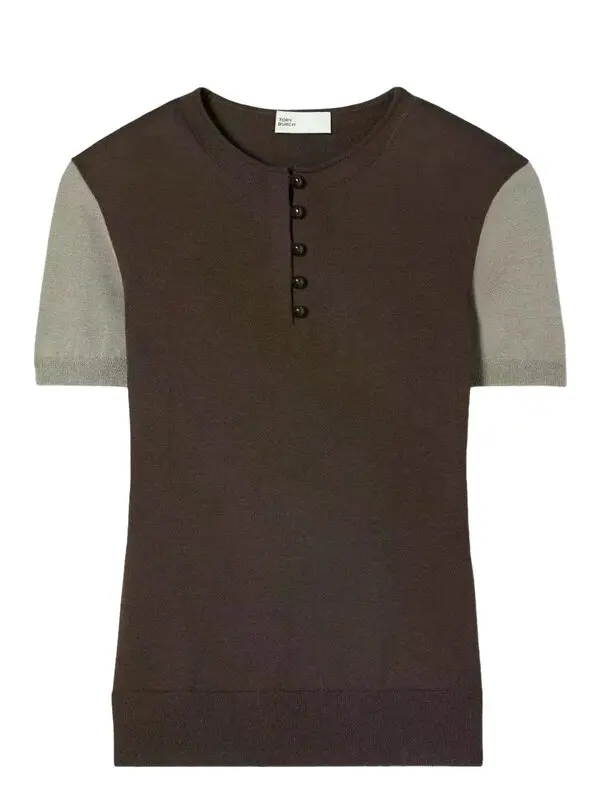 Tory Burch Button Wool Henley T-shirt - Brown