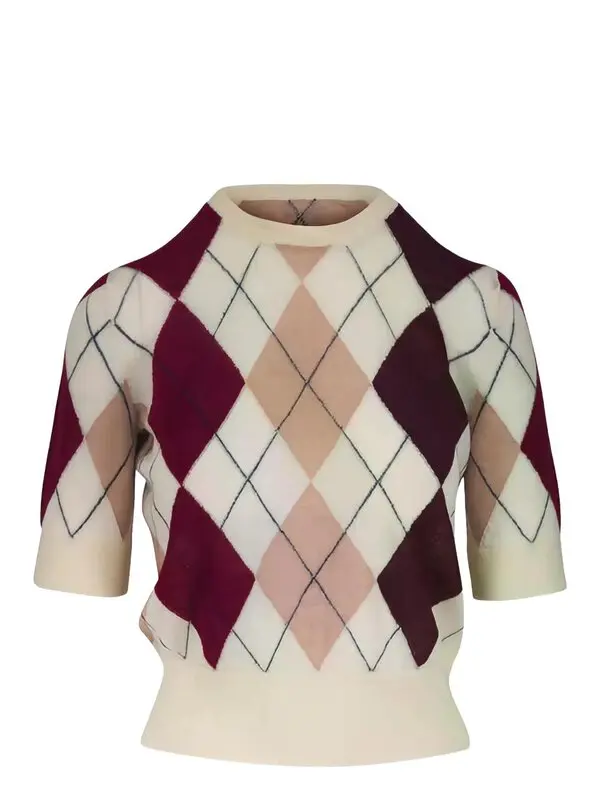 Khaite Argyle-pattern Short-sleeve Top - Neutrals