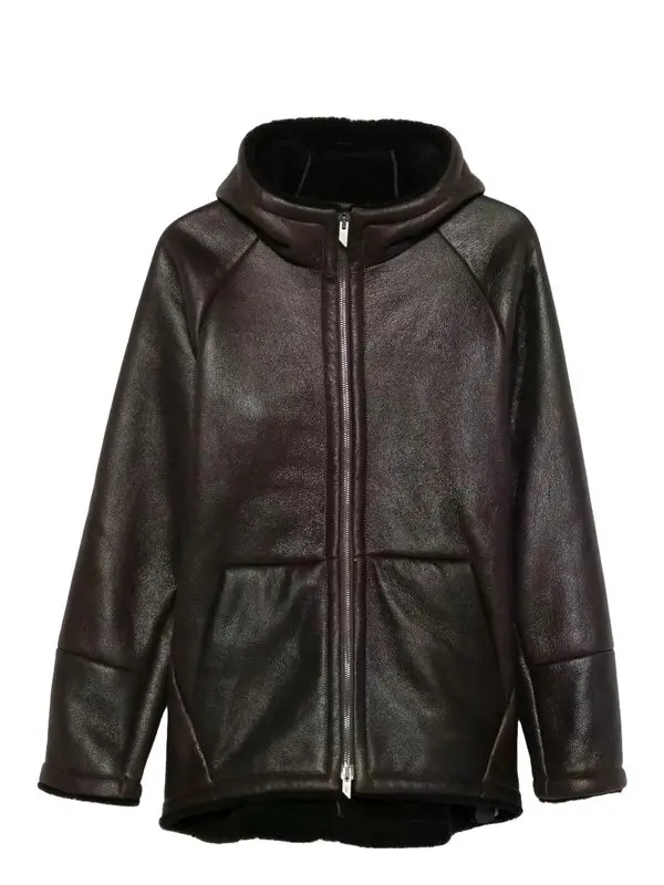 SALVATORE SANTORO Hooded Leather Jacket - Brown
