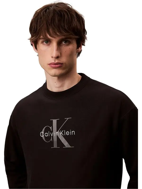 Calvin Klein Premium Terry Monogram Logo Relaxed Sweatshirt - Black