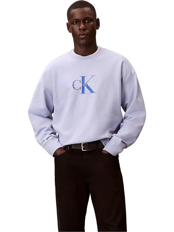 Calvin Klein Premium Terry Monogram Logo Relaxed Sweatshirt - Casual Blue