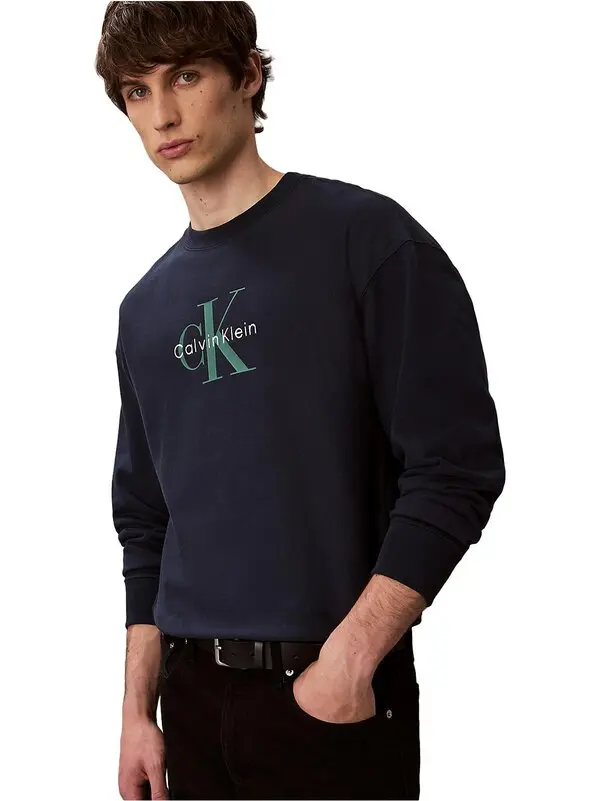 Calvin Klein Premium Terry Monogram Logo Relaxed Sweatshirt - Dark Sapphire