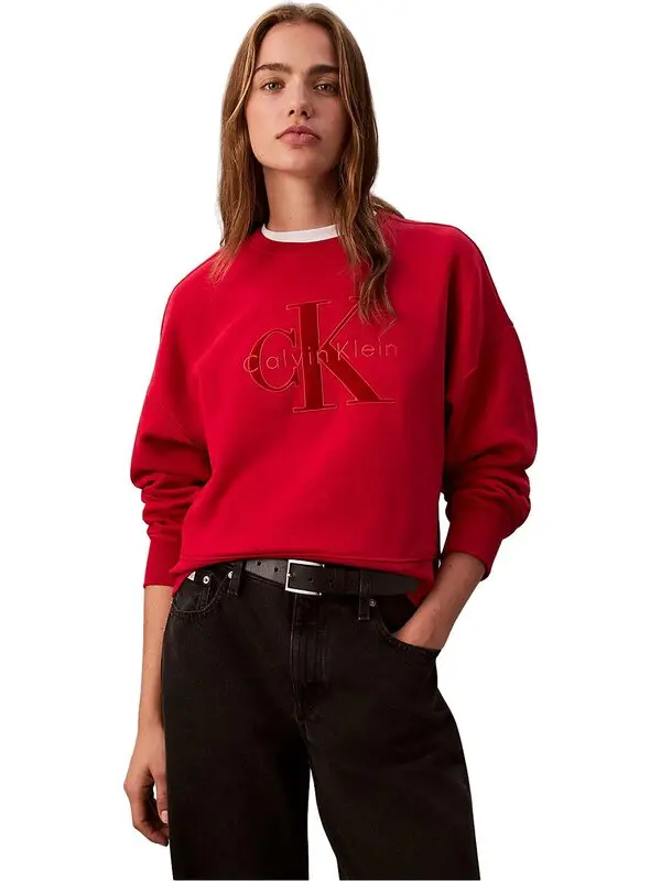 Calvin Klein Fleece Velvet Monologo Graphic Relaxed Sweatshirt - Scarlet Sage