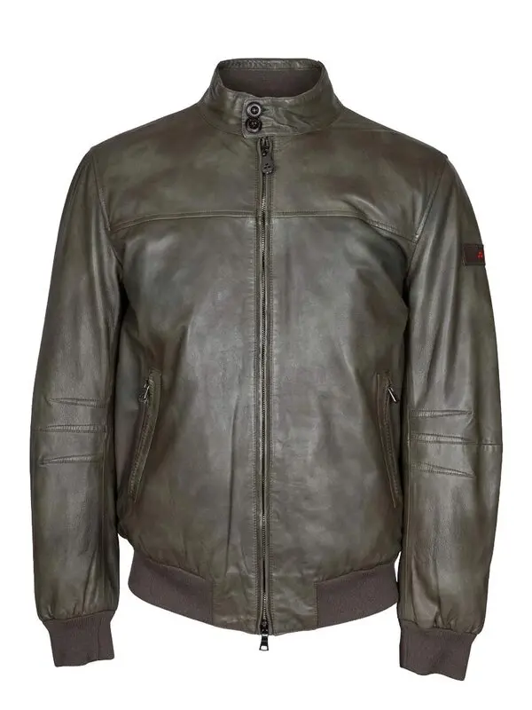 Peuterey Leather Bomber Jacket - Green
