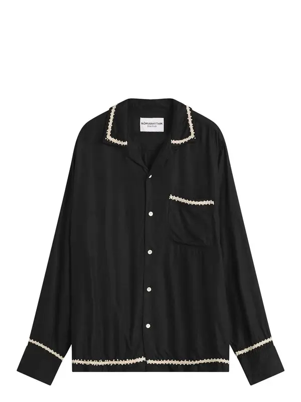 NOMARHYTHM TEXTILE Trim Embroidery Open Collar Shirt - Black