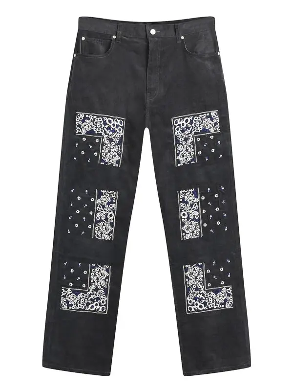 NOMARHYTHM TEXTILE Bandana Embroidery Corduroy Trousers - Gray