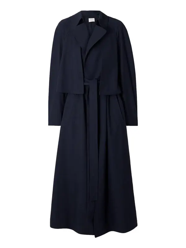FFORME Lennox Belted Pleated Twill Trench Coat - Blue