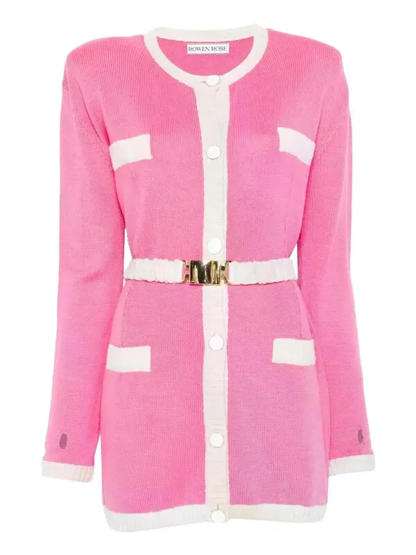 ROWEN ROSE Two-tone Belted Cardigan - Pink