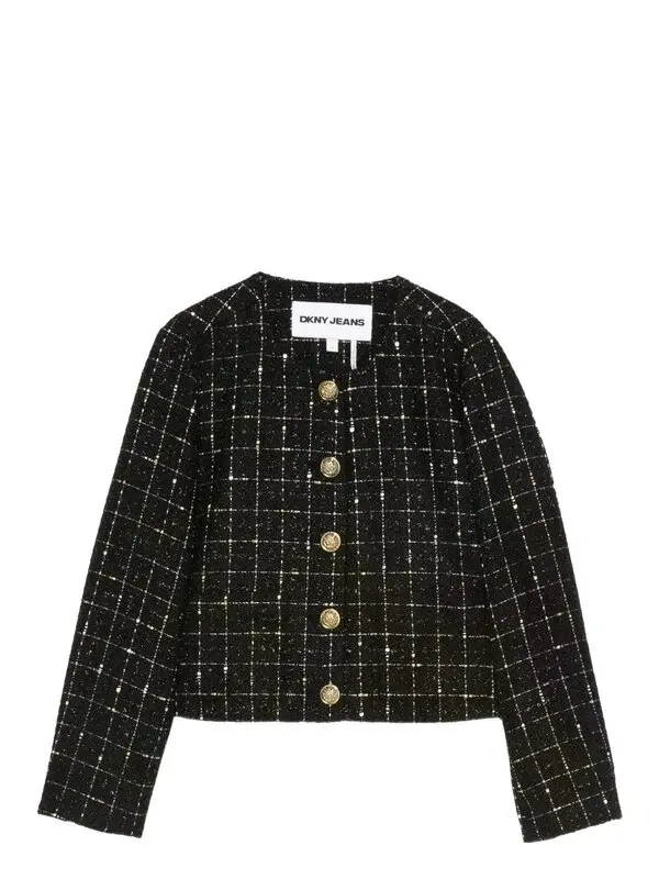 Dkny Check-pattern Cropped Jacket - Black