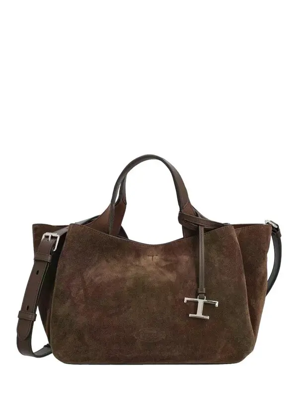 TOD'S Mini Suede Tote Bag With Logo - Brown