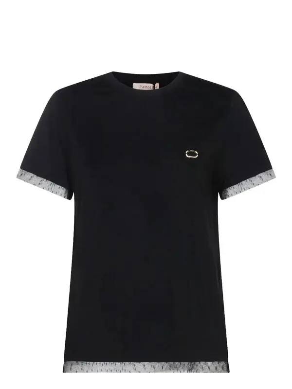 TWINSET Tulle-trimmed T-shirt - Black