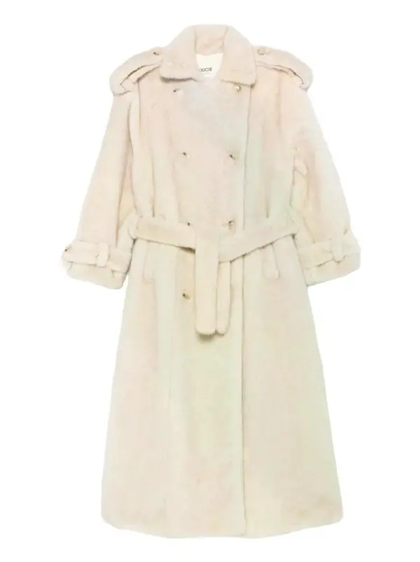 DUCIE Thalia Double-breasted Faux Fur Coat - Neutrals
