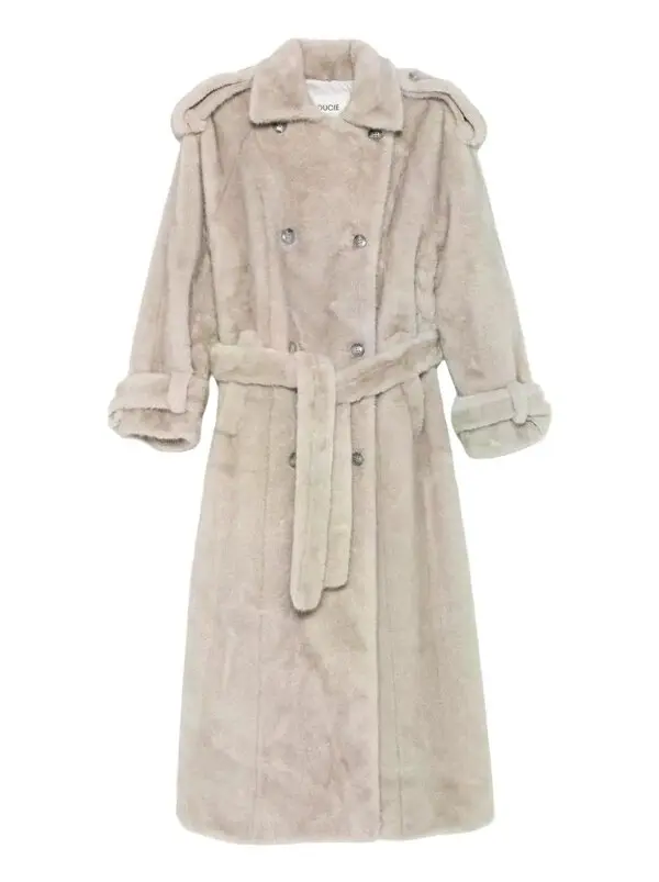DUCIE Thalia Double-breasted Faux Fur Coat - Neutrals