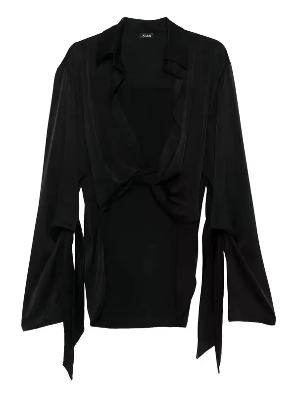 Atlein Knot-detail Bell-sleeve Top - Black