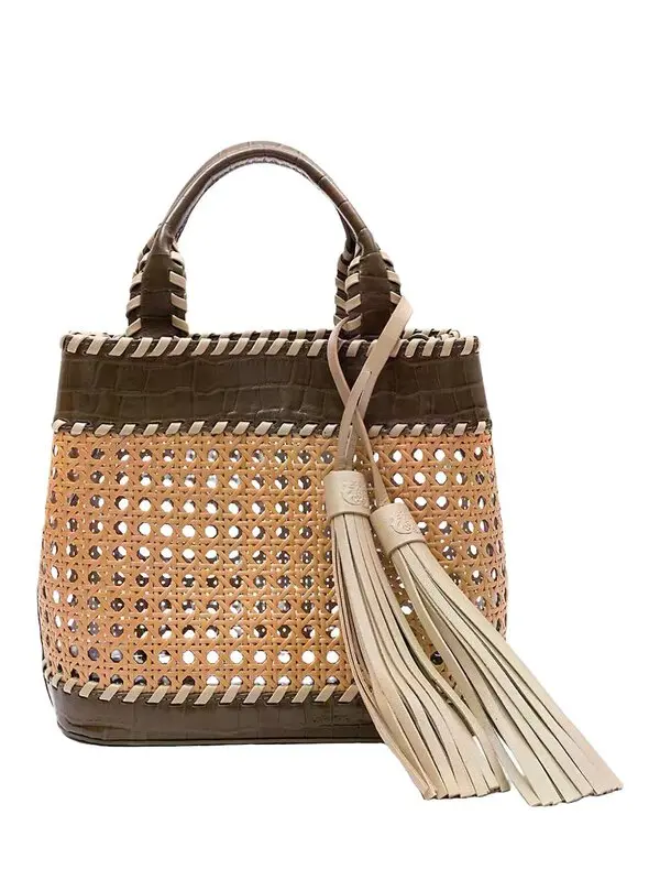 ISLA Sextava Woven Tote Bag With Tassels - Neutrals