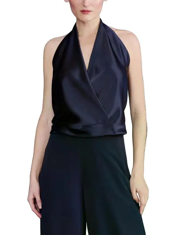 Talbot Runhof Halterneck Satin Blouse - Blue