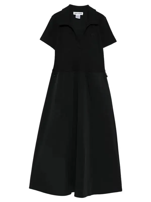 Dkny Logo-embroidered Polo-collar Midi Dress - Black