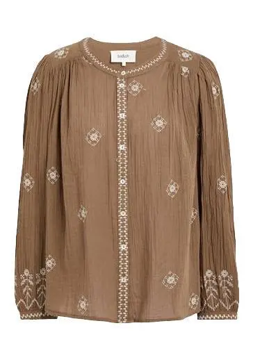 Ba&sh Woven Shirt With Appliqués And Embroidery - Beige