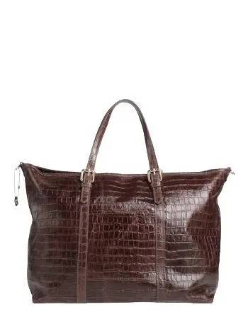 LAURA DI MAGGIO Leather Crocodile-print Tote - Brown