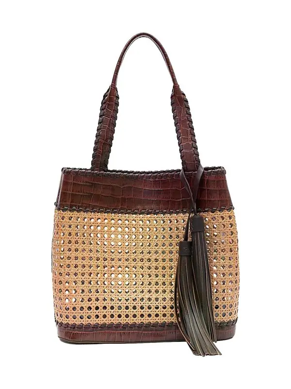 ISLA Sextavada Woven Shoulder Bag With Tassels - Neutrals