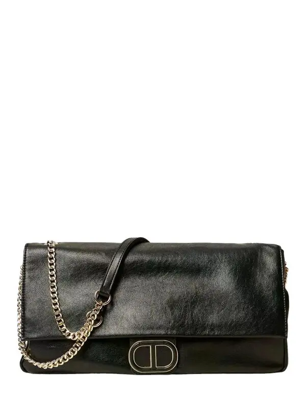 TWINSET Chain Shoulder Bag With Logo Plaque - Black