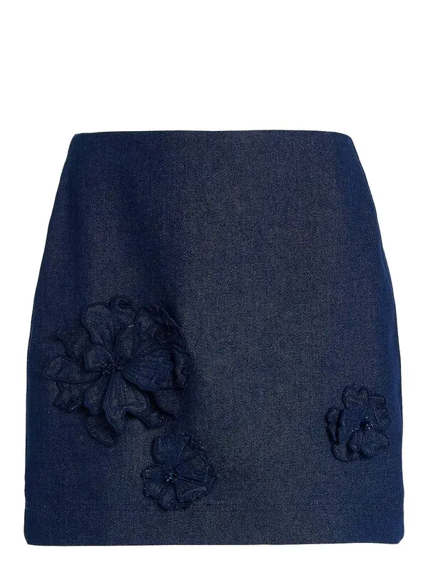 Oscar De La Renta Embroidered Stretch-denim Mini Skirt - Dark Wash