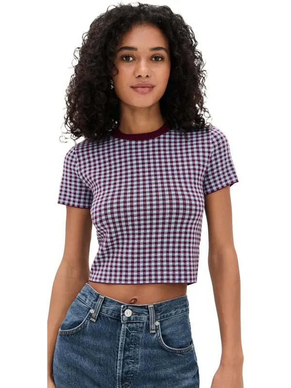 LE BOP Gingham Knit Tee - Burgundy/light Blue
