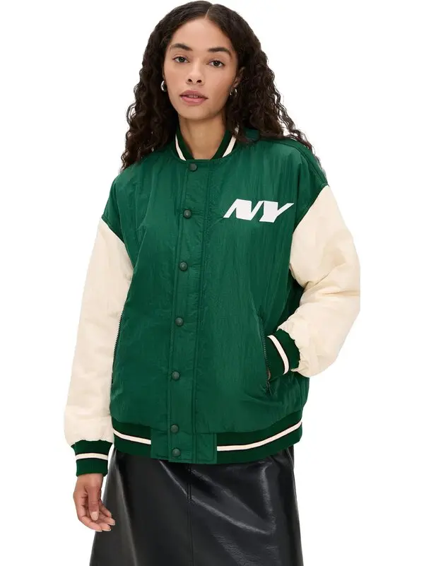 Terez Jets Colorblock Bomber Jacket - Jets Green/sugar Swizzle