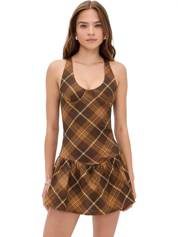 Miaou Alice Plaid Mini Dress - Chocolate Plaid