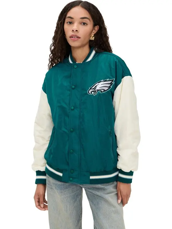Terez Eagles Colorblock Bomber Jacket - Eagles Midnight Green/sugar